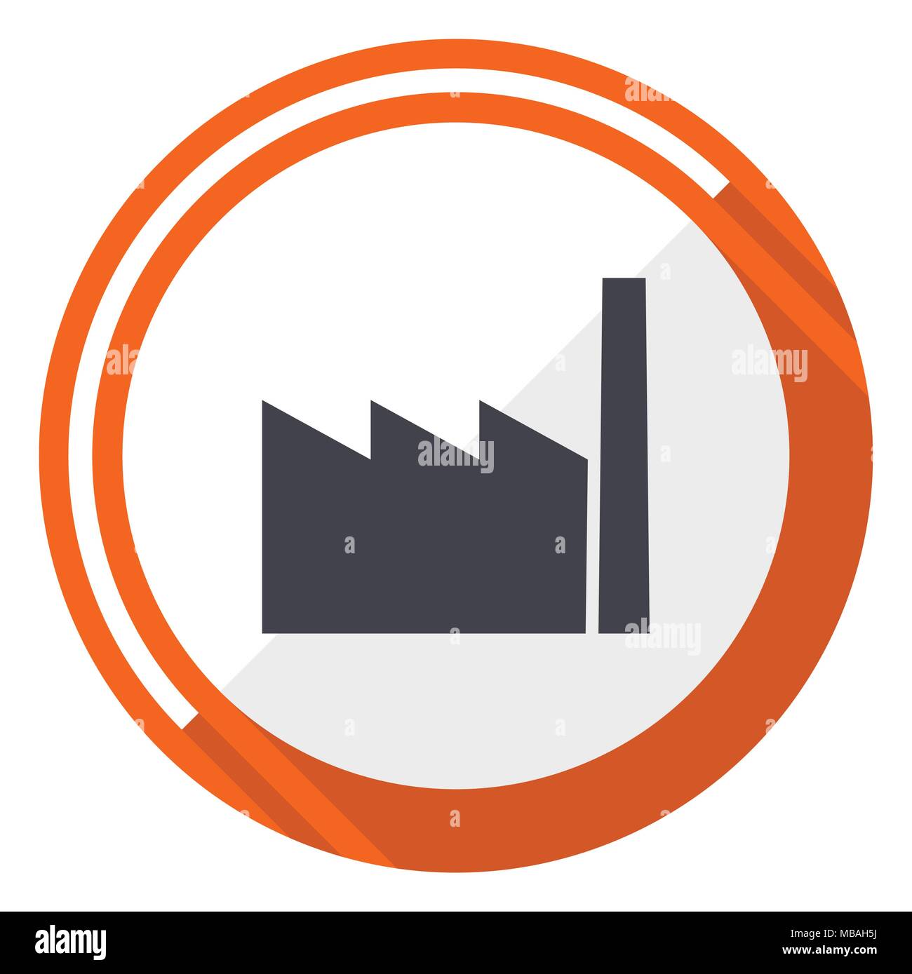 Factory flat design vector web icon. Round orange internet button ...