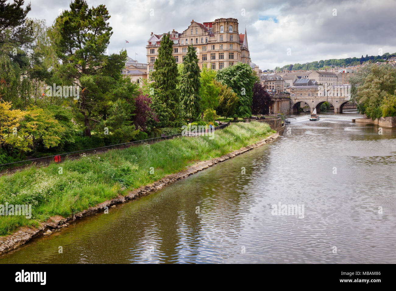 Bath cityscape with Parade Gardens park Empire Hotel and Pulteney ...