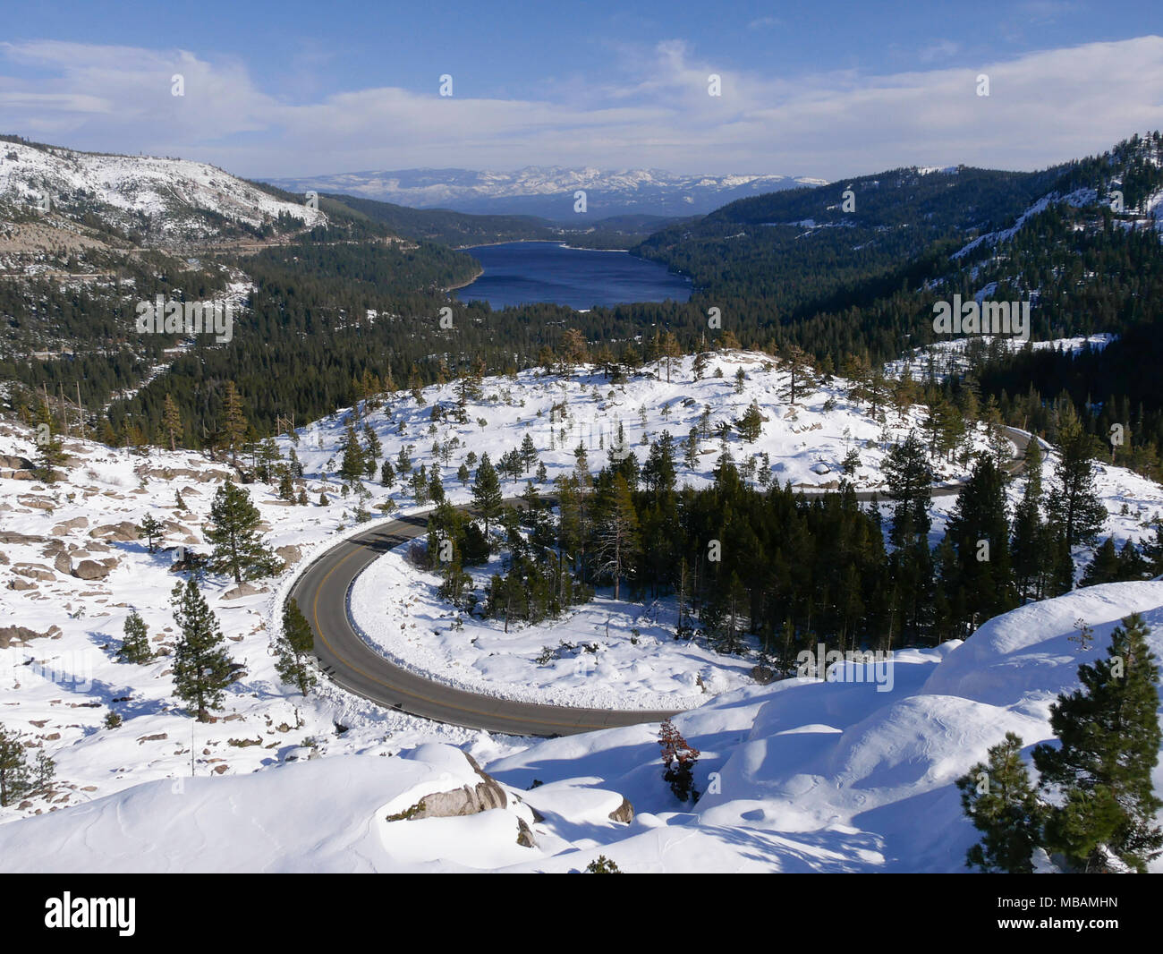 Donner lake with snow Stock Photo - Alamy