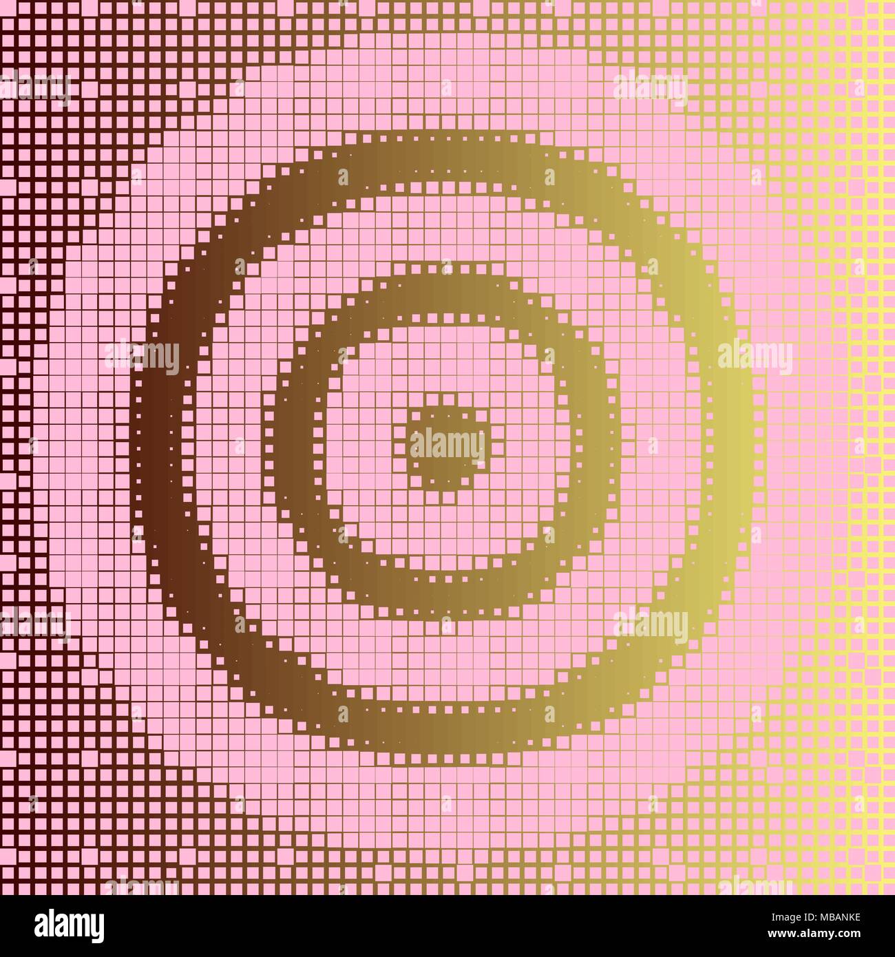 Abstract pink dart board pattern on gold background, square halftone ...