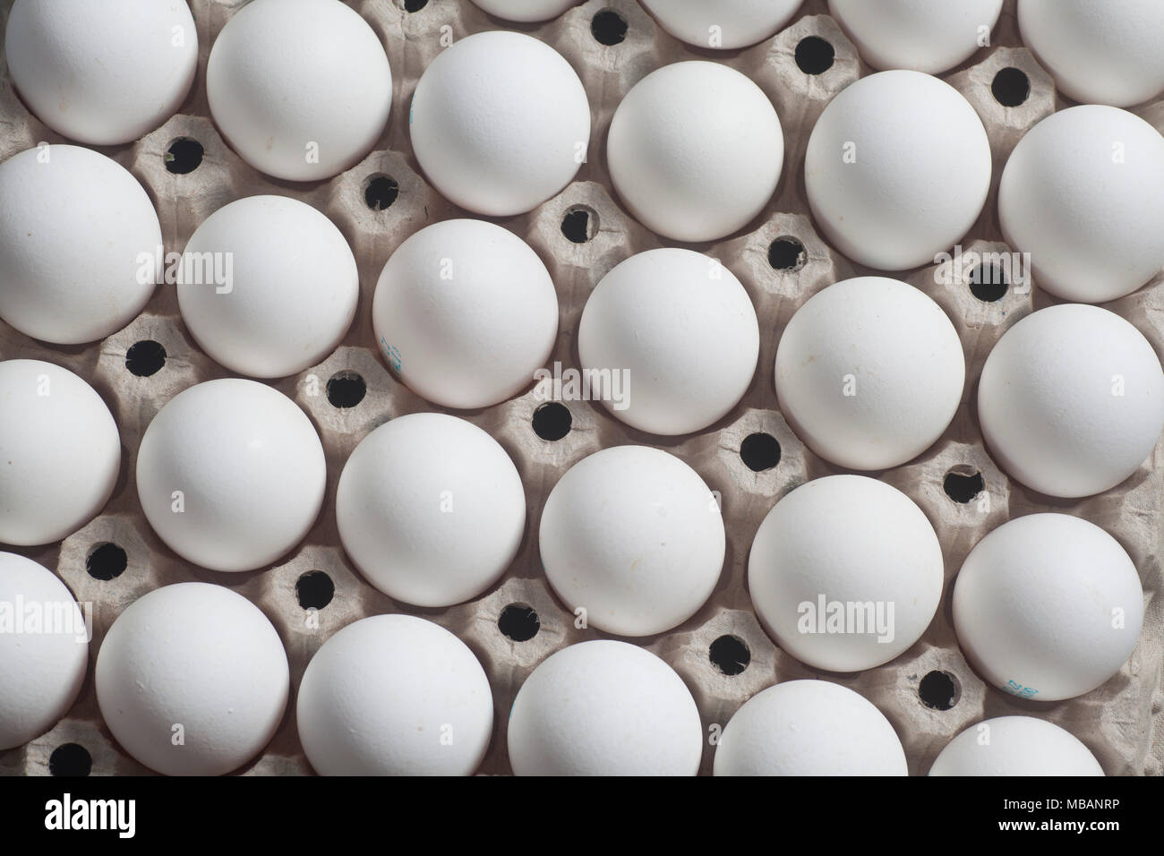 Cardboard egg box with chicken white eggs closeup Stock Photo - Alamy
