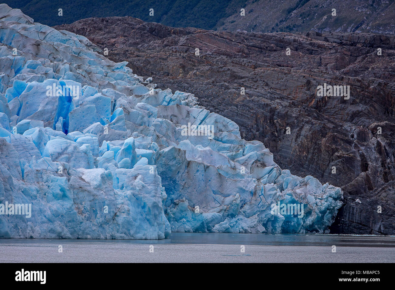 Detail, Grey Glacier, in Grey Lake, Torres del Paine national park ...