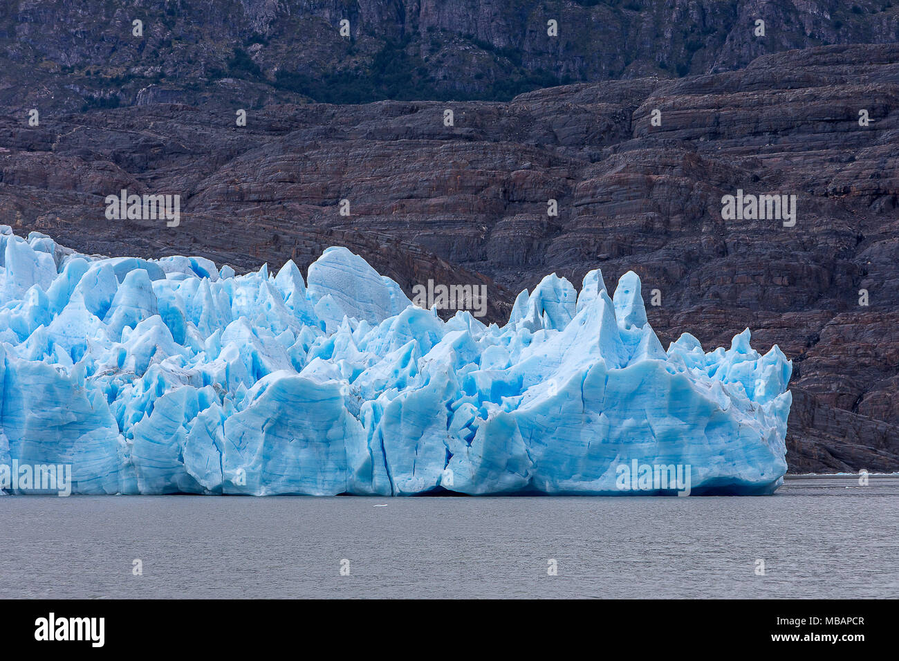 Detail, Grey Glacier, in Grey Lake, Torres del Paine national park ...