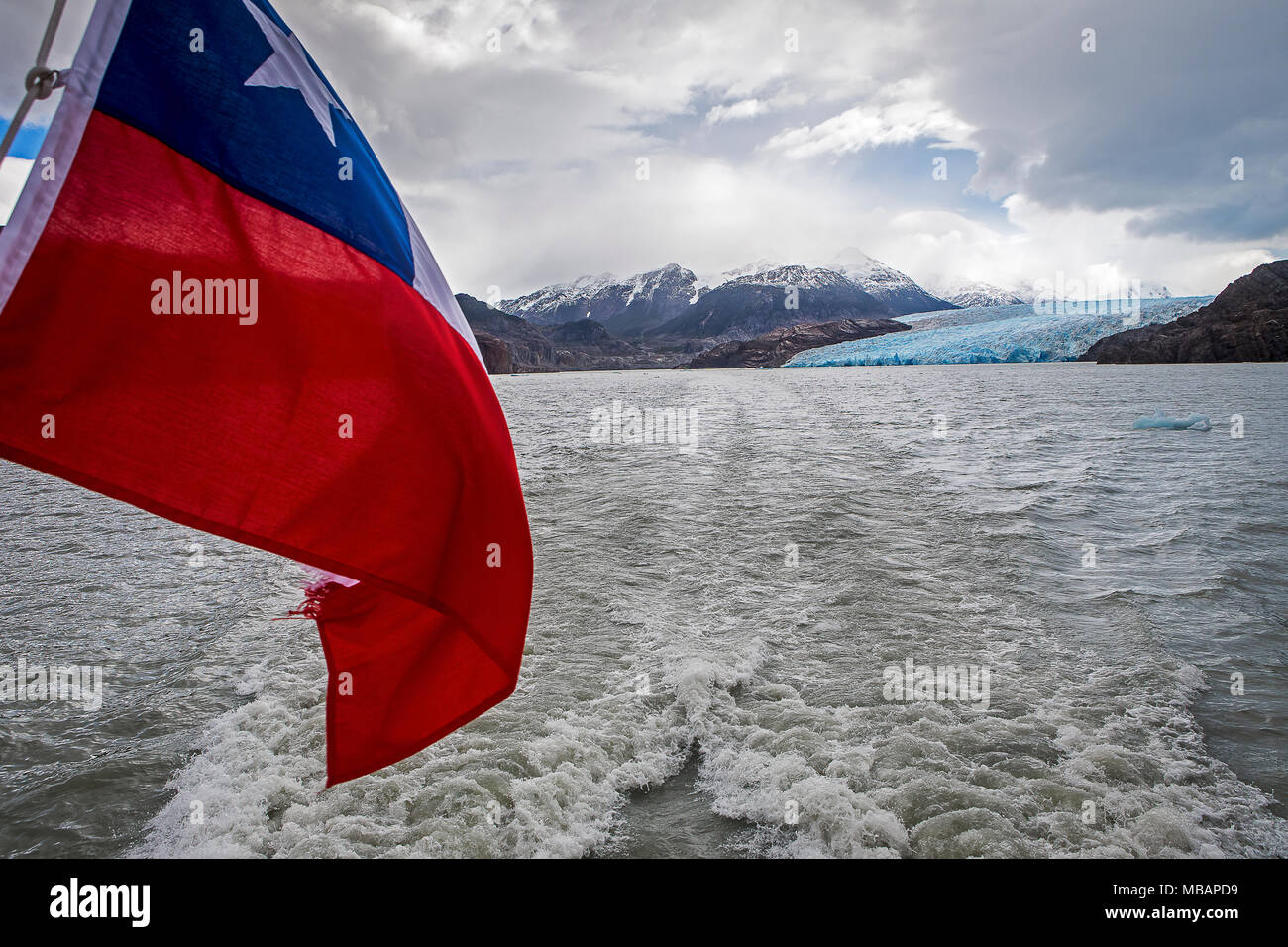 Grey Glacier from a Catamaran, crossing Grey lake between Refugio Grey ...