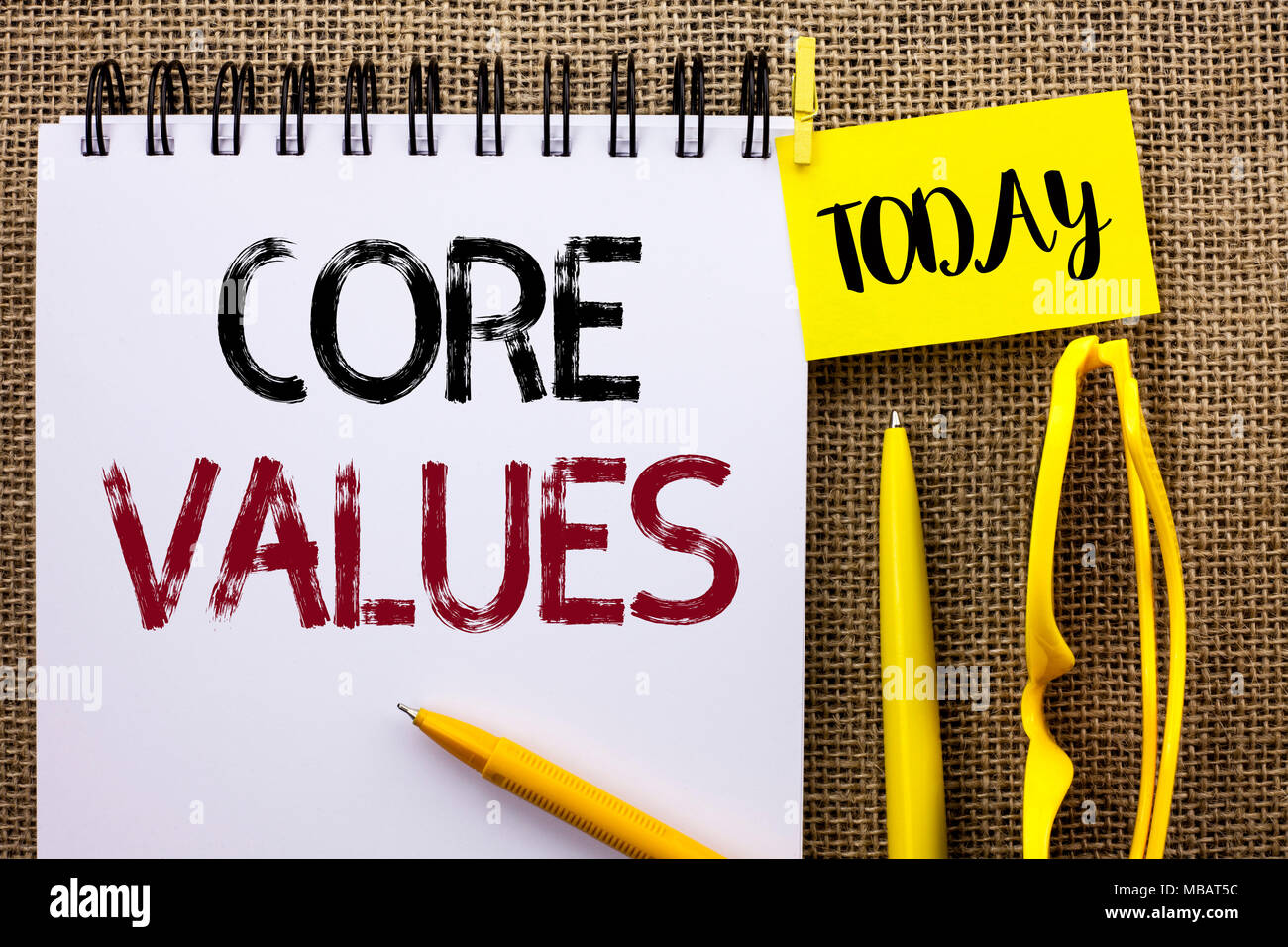 Handwriting text Core Values. Concept meaning Principles Ethics ...