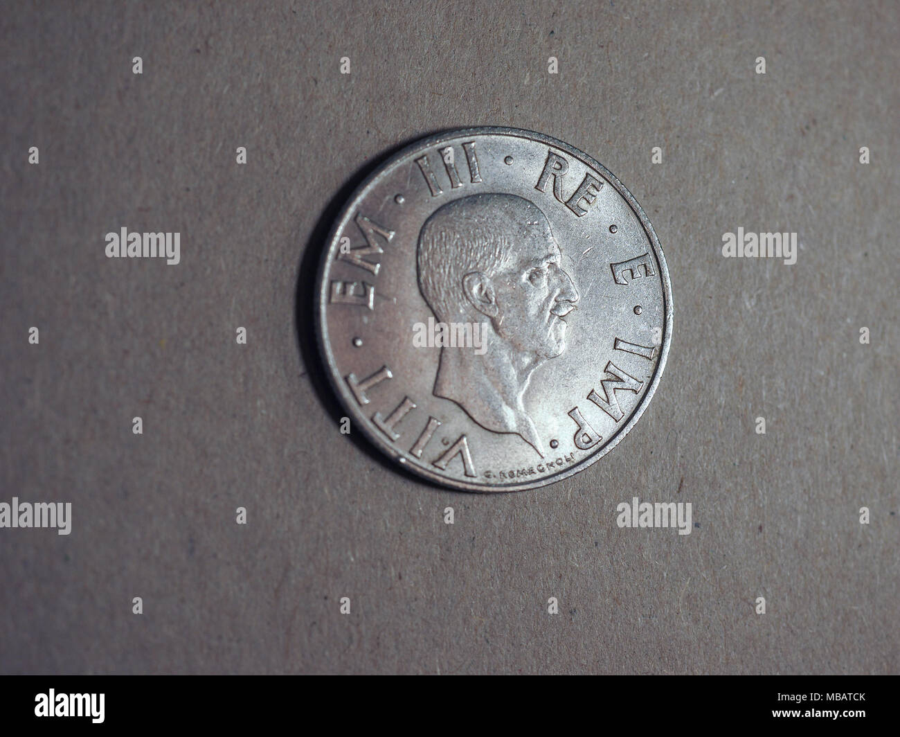 Old Italian 2 Lire coin with Vittorio Emanuele III King and Imperator ...