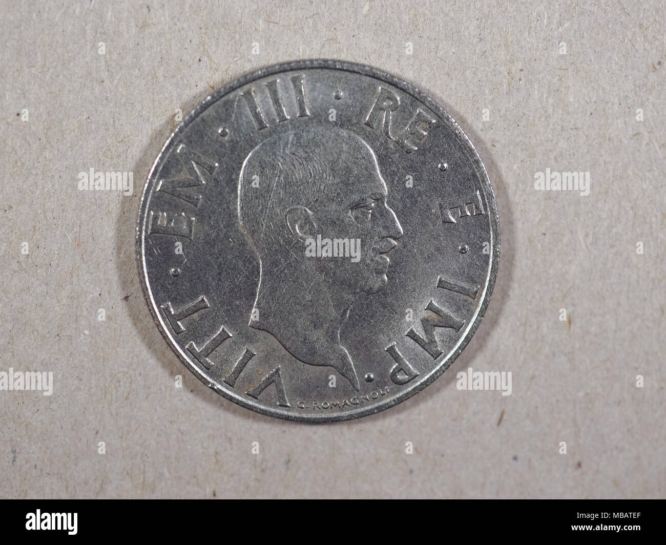 Old Italian 2 Lire coin with Vittorio Emanuele III King and Imperator ...