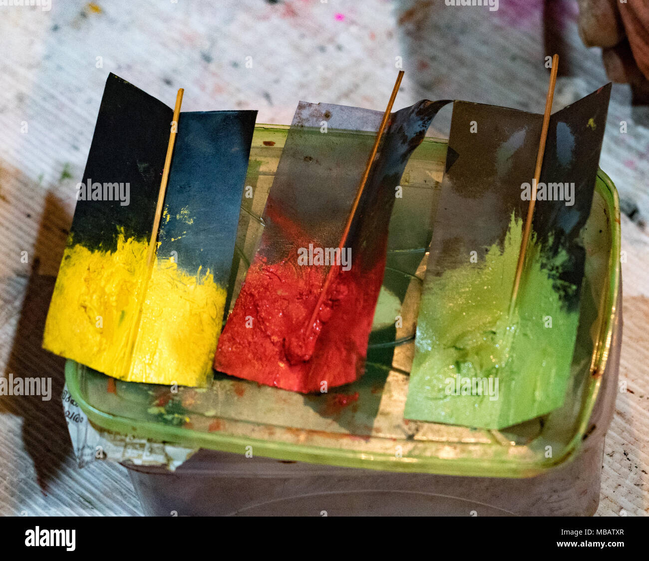 Actors paints on paper, ready to be applied in Munnar, India Stock ...