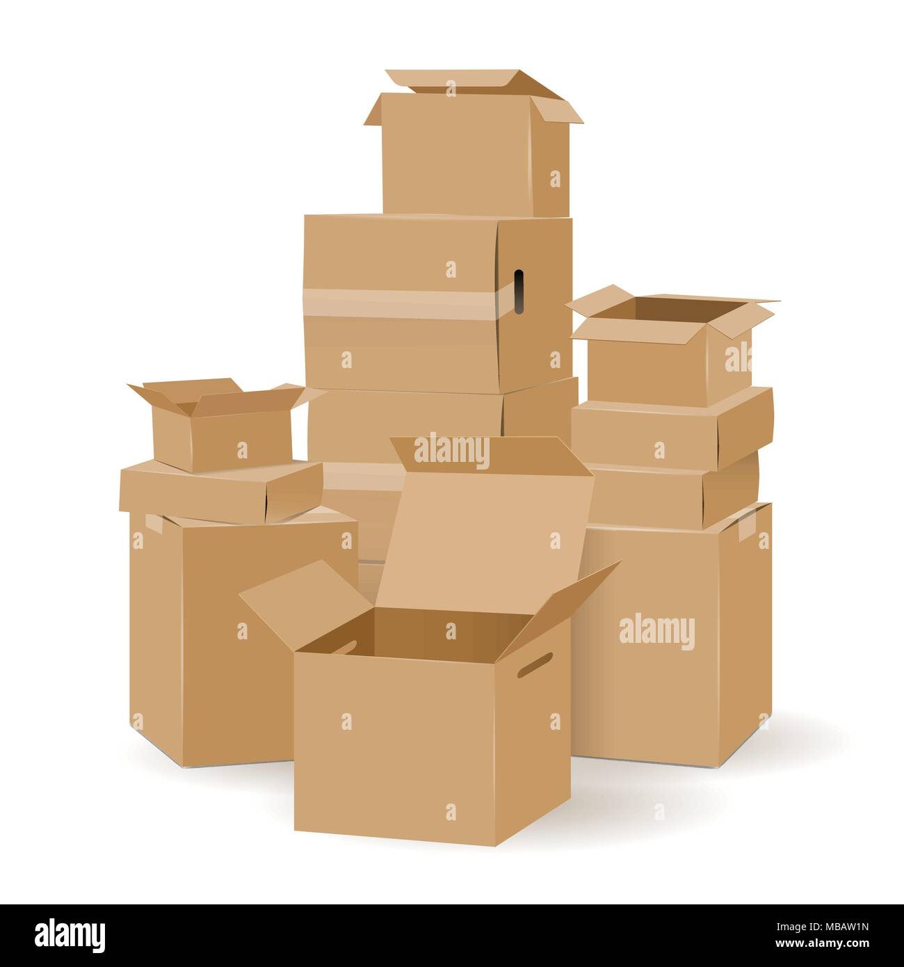Boxes pile. Stack of post paper box set, mail or delivery stacked ...