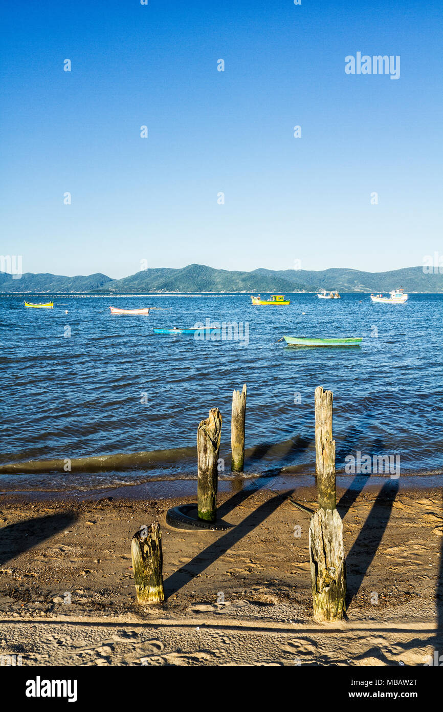 Boats moored at Enseada do Brito. Palhoca, Santa Catarina, Brazil Stock ...