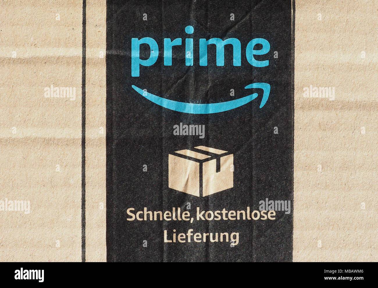 SEATTLE, USA - CIRCA DECEMBER 2017: Amazon prime label on a parcel ...