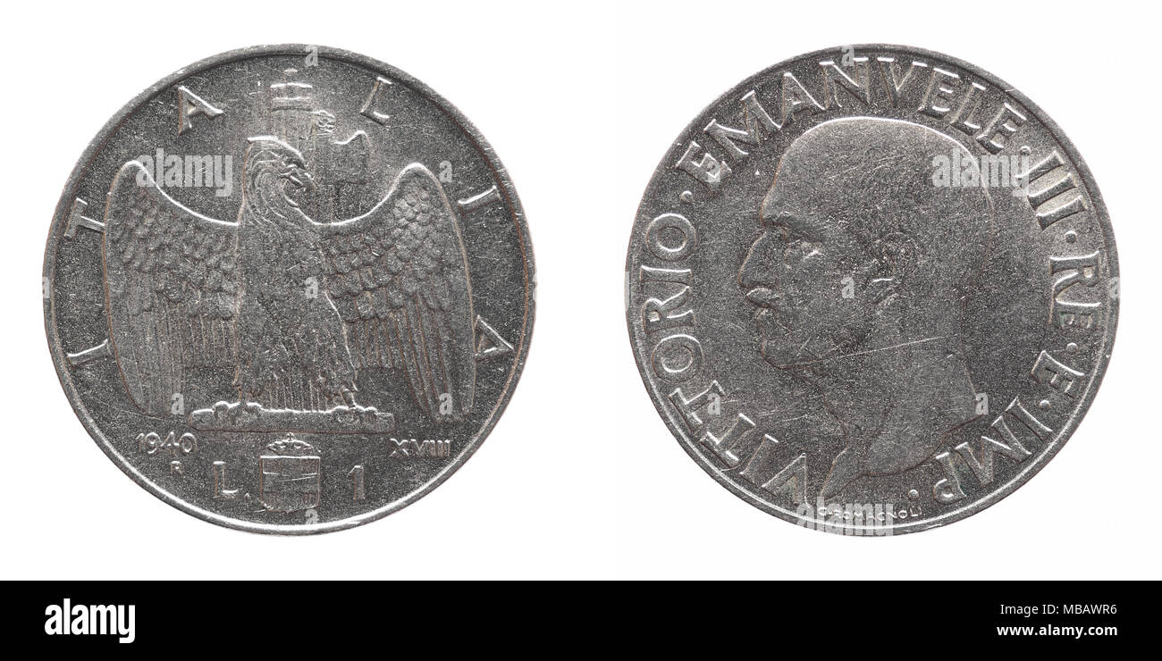 Old Italian 1 Lira coin with Victor Emmanuel III King and Emperor ...
