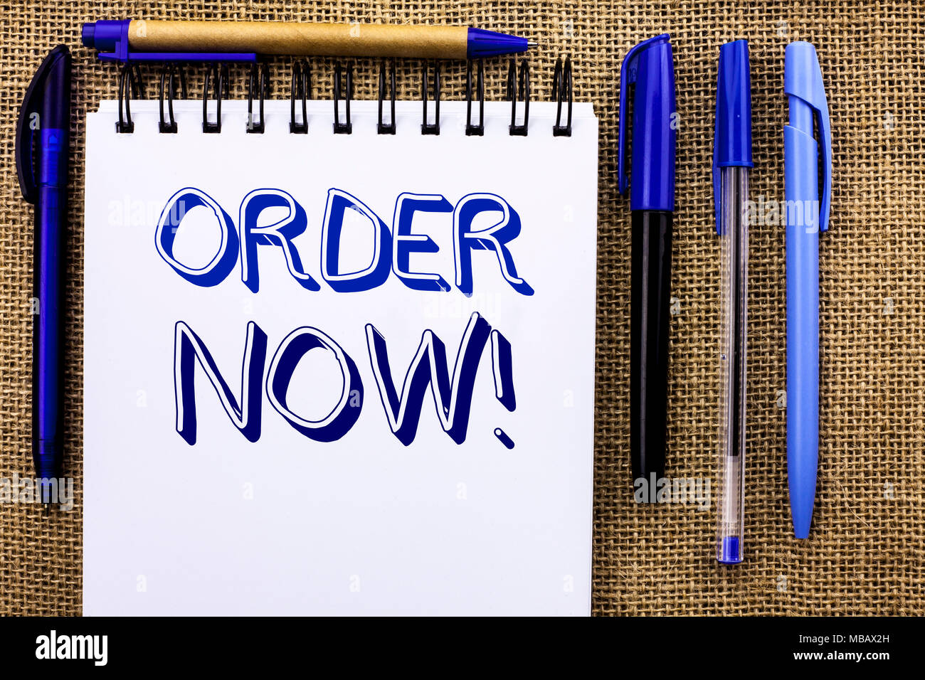 Writing note showing Order Now. Business photo showcasing Buy Purchase ...