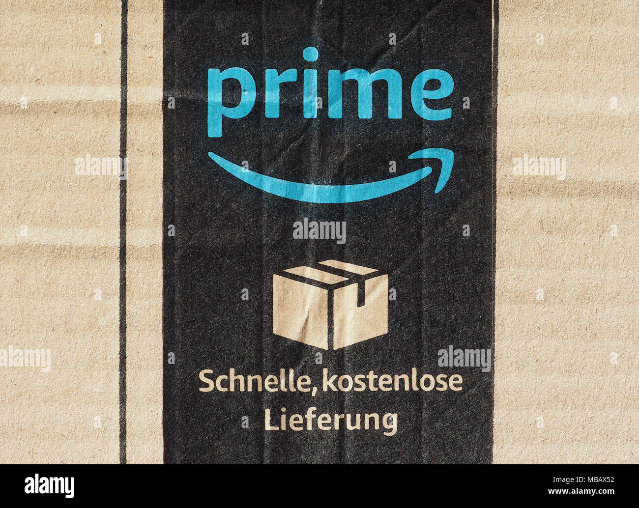 SEATTLE, USA - CIRCA DECEMBER 2017: Amazon prime label on a parcel ...