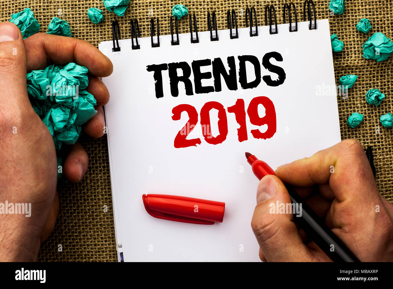 Conceptual hand writing showing Trends 2019. Business photo text ...