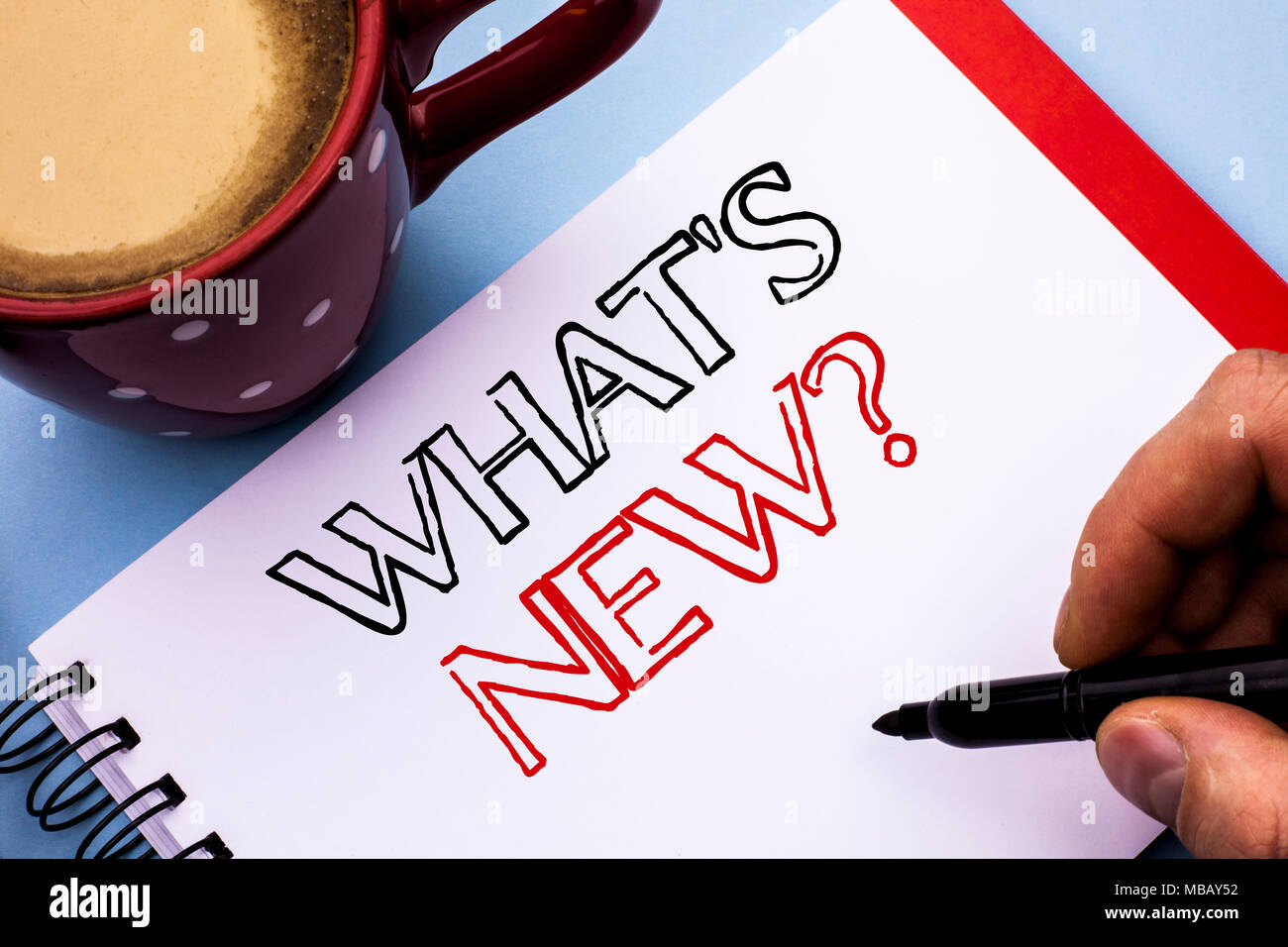 Writing note showing What s New Question. Business photo showcasing ...