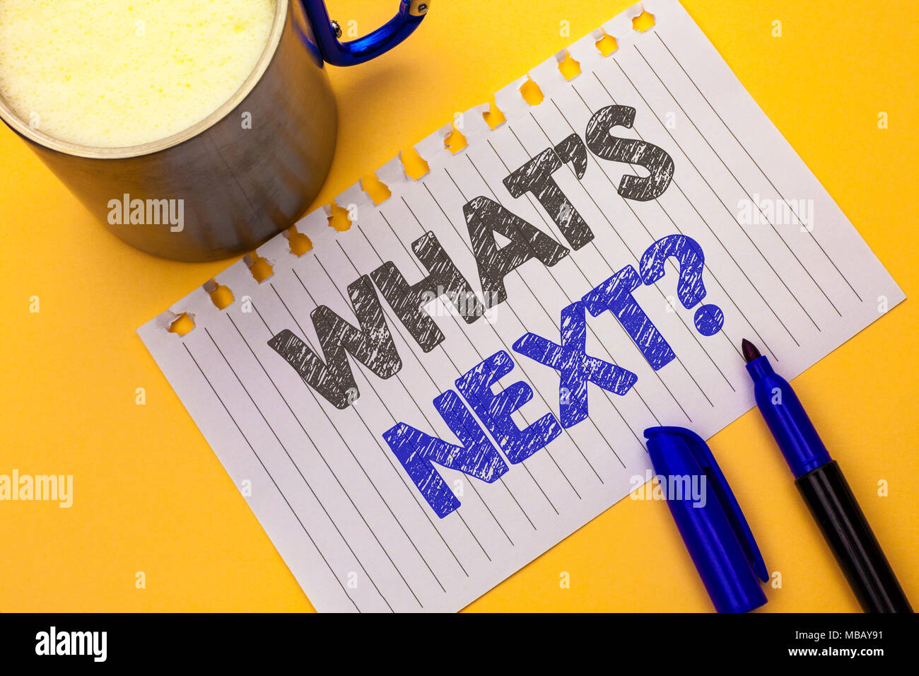 Text sign showing What s Next Question. Conceptual photo Asking ...