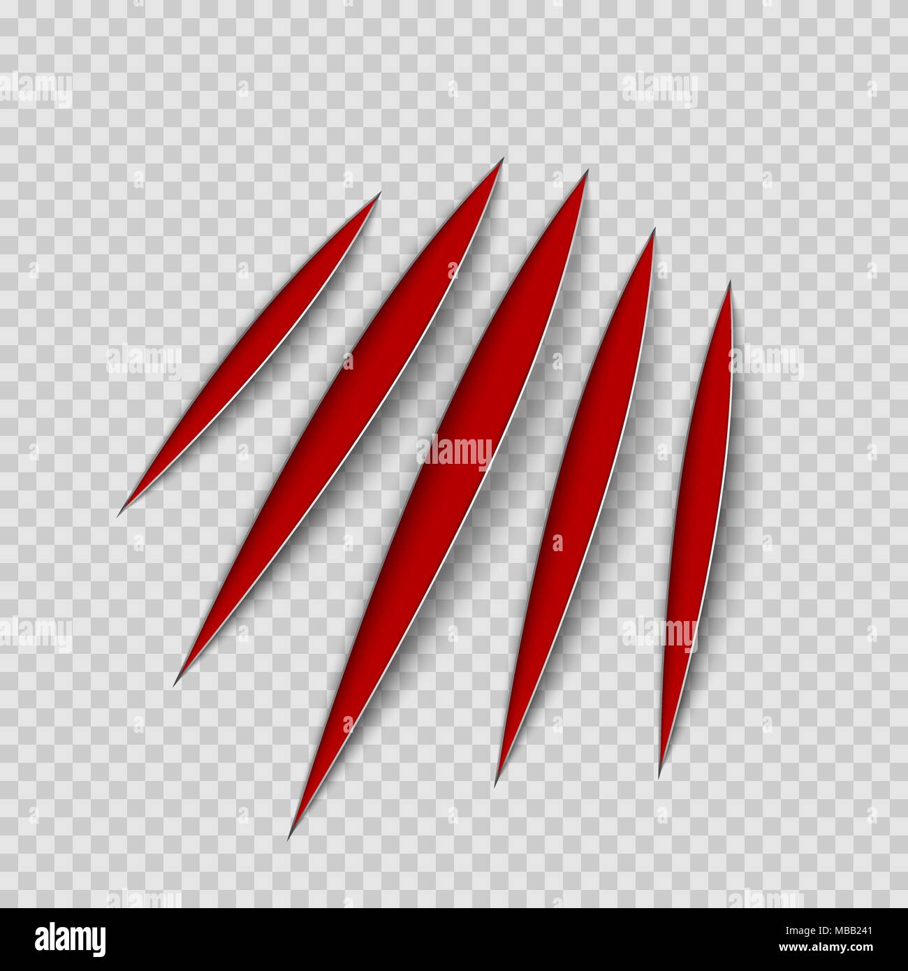 Red claws animal scratch scrape track. Cat or tiger scratches paw shape ...