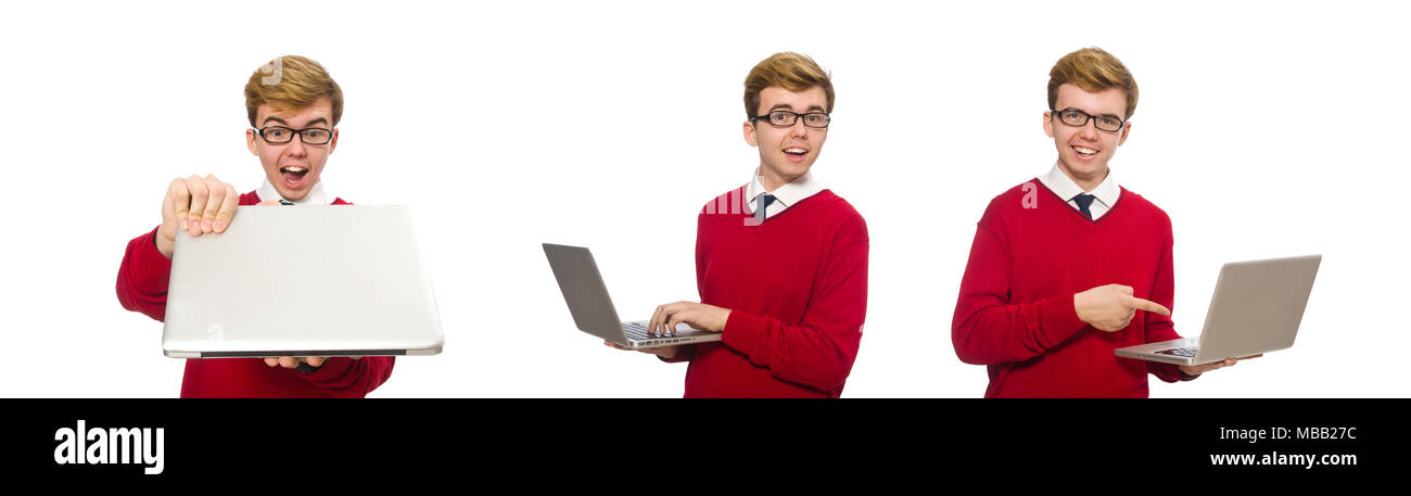 Student using laptop isolated on white Stock Photo - Alamy