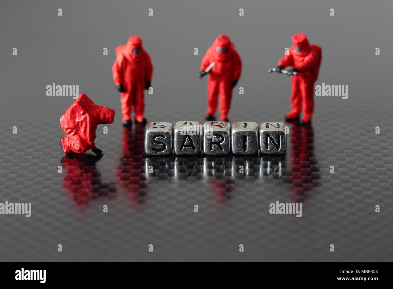 Sarin on beads with a miniature scale model safety chemicall team Stock ...