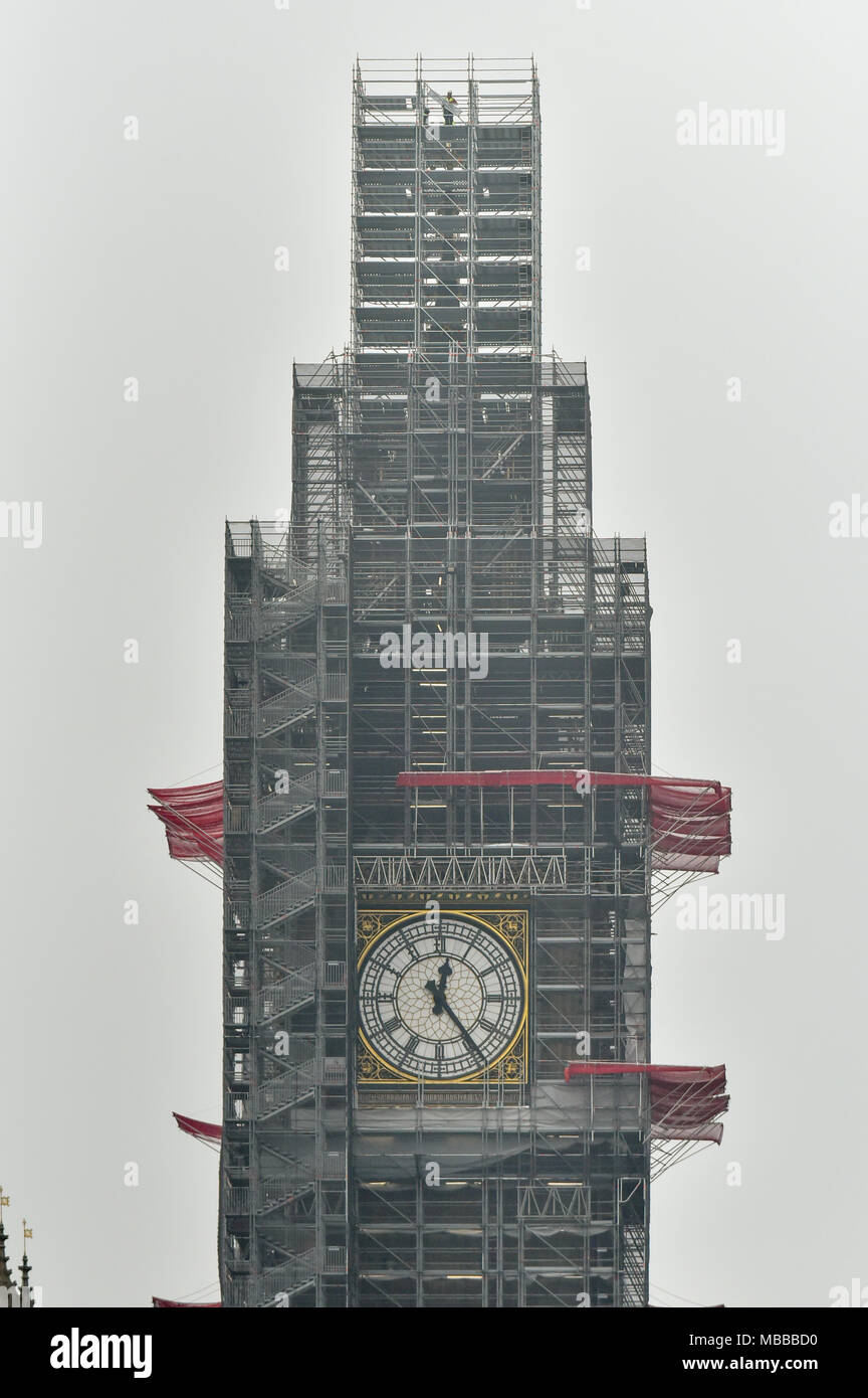 Elizabeth Tower, London, UK. 10th April 2018. Conservation works on the ...