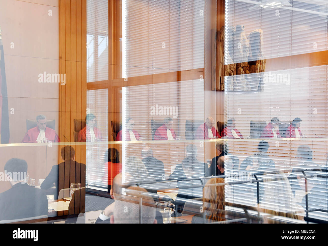 10 April 2018, Germany, Karlsruhe: The first senate of the Federal ...