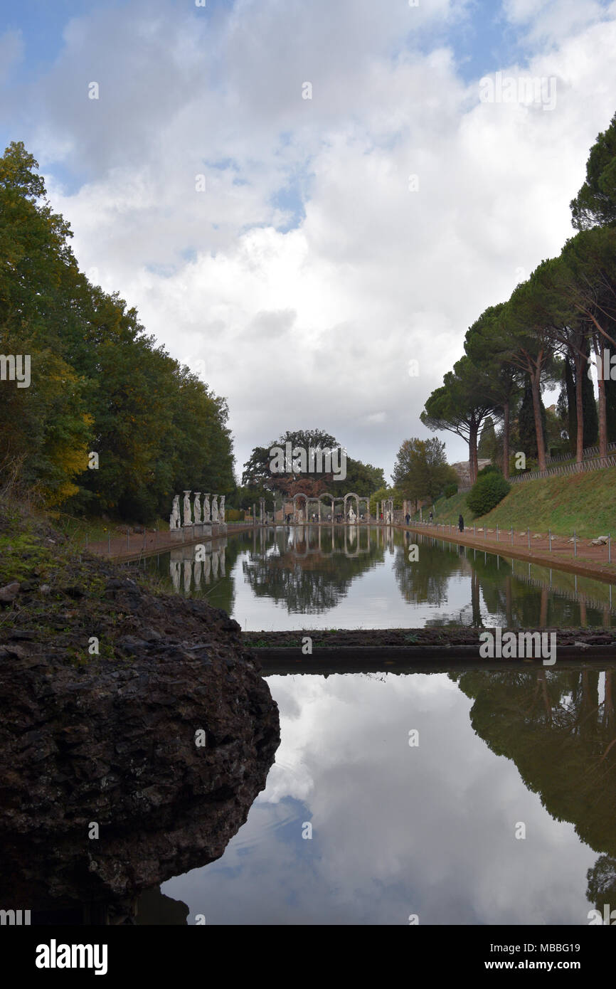 The Canopus Canal at Hadrian's Villa, Tivoli Italy. The villa was built ...