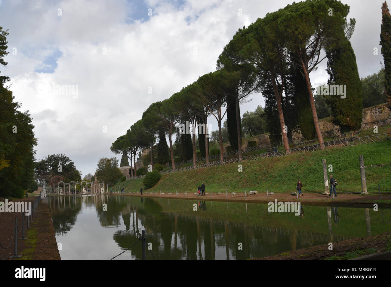 The Canopus Canal at Hadrian's Villa, Tivoli Italy. The villa was built ...