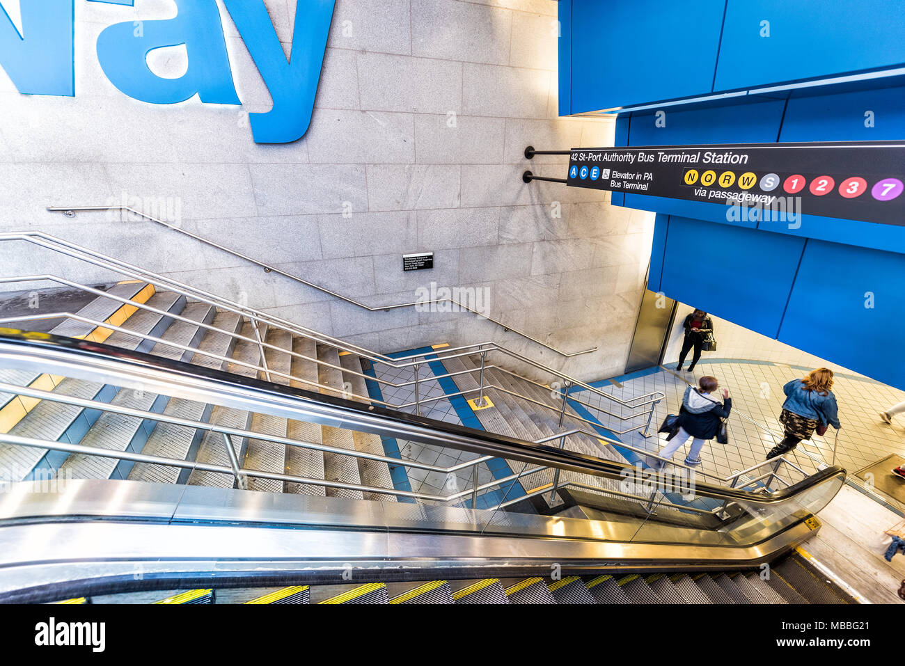 New York City, USA - October 28, 2017: Underground transit by sign in ...