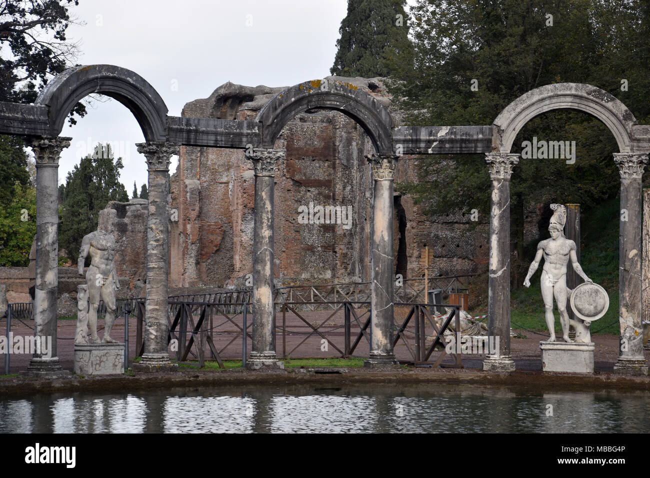 Statues at the Canopus Canal at Hadrian's Villa, Tivoli Italy. The ...