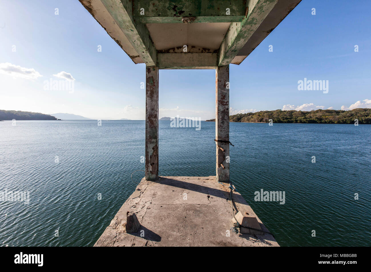 Isla San Lucas's and San Lucas Prison's jetty with the Bay of Nicobar ...