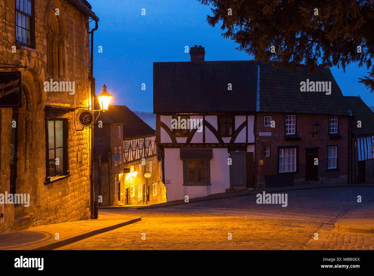 The Medieval buildings of Steep Hill, Lincoln. Lincolnshire, UK during ...
