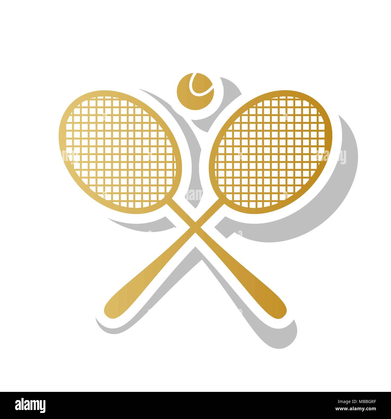 Two tennis racket with ball sign. Vector. Golden gradient icon with ...