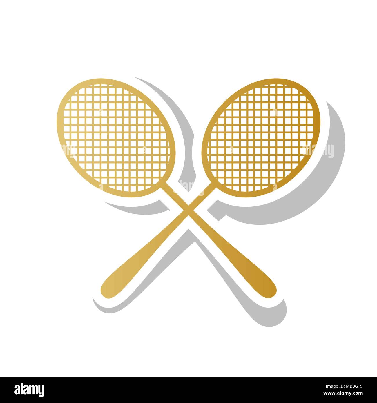 Two tennis racket sign. Vector. Golden gradient icon with white contour ...