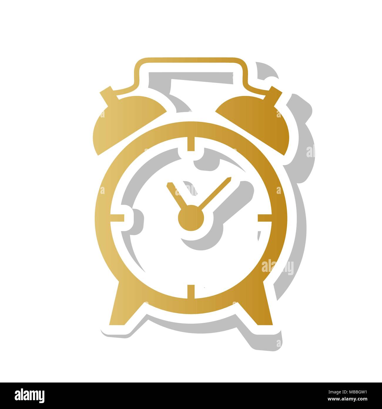 Alarm clock sign. Vector. Golden gradient icon with white contour and ...