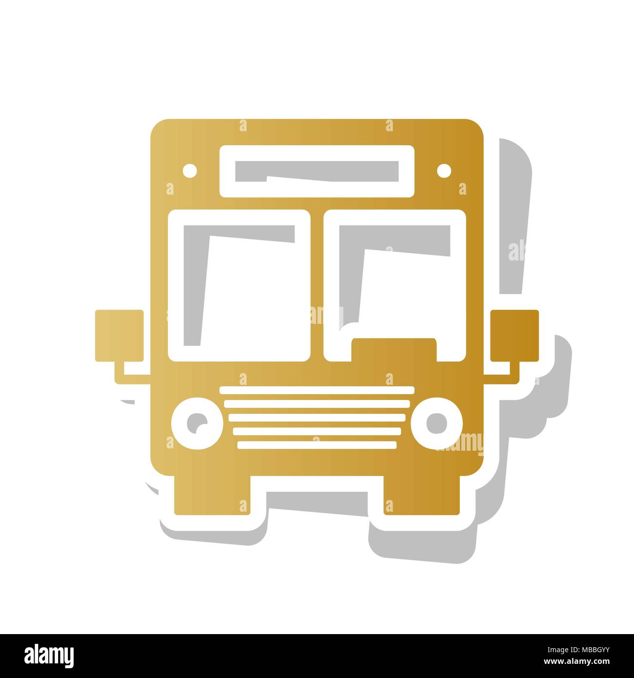 Bus sign illustration. Vector. Golden gradient icon with white contour ...
