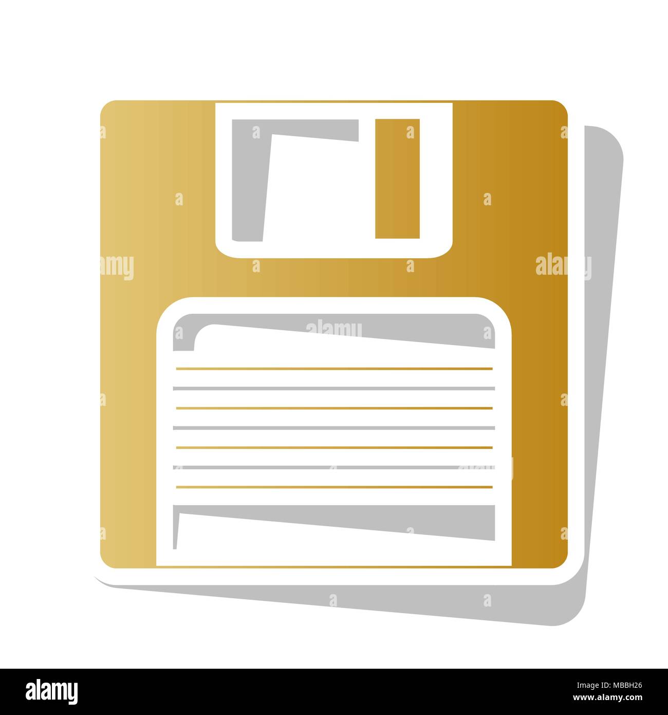 Floppy disk sign. Vector. Golden gradient icon with white contour and ...