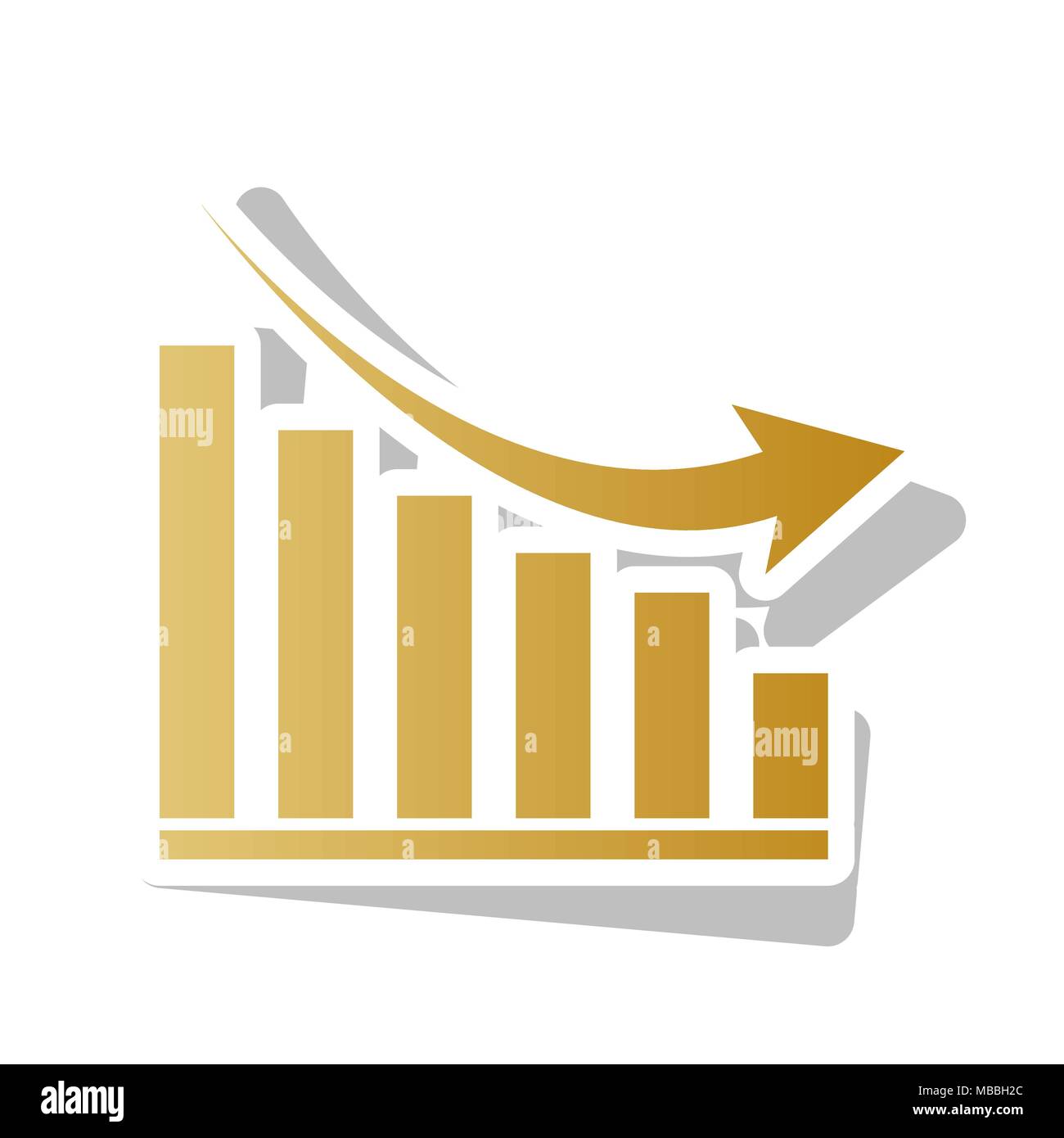 Declining graph sign. Vector. Golden gradient icon with white contour ...