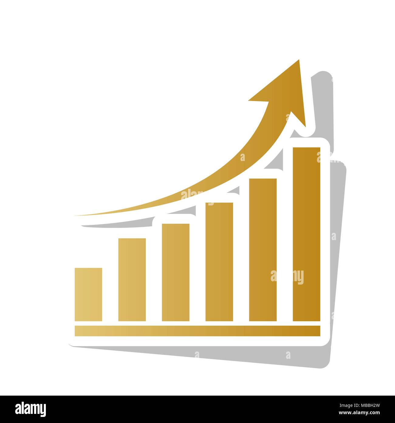 Growing graph sign. Vector. Golden gradient icon with white contour and ...
