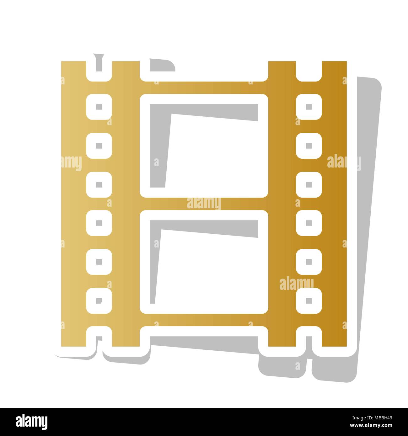 Reel of film sign. Vector. Golden gradient icon with white contour and ...