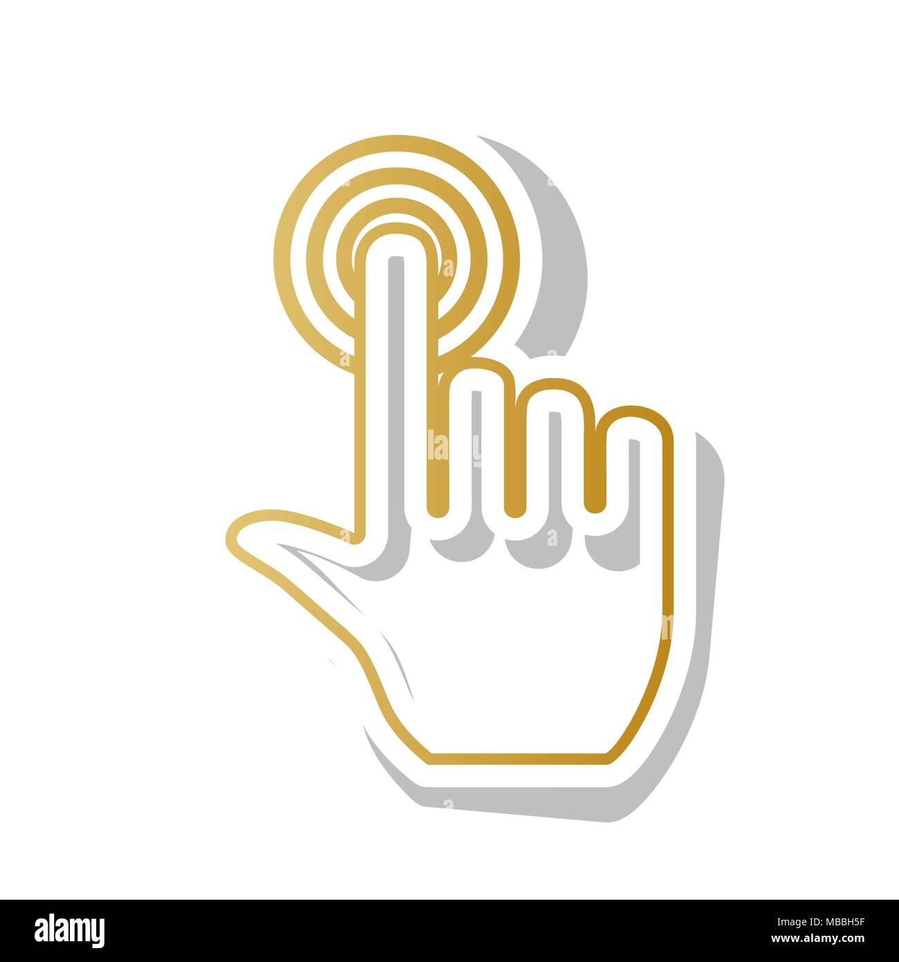 Hand click on button. Vector. Golden gradient icon with white contour ...