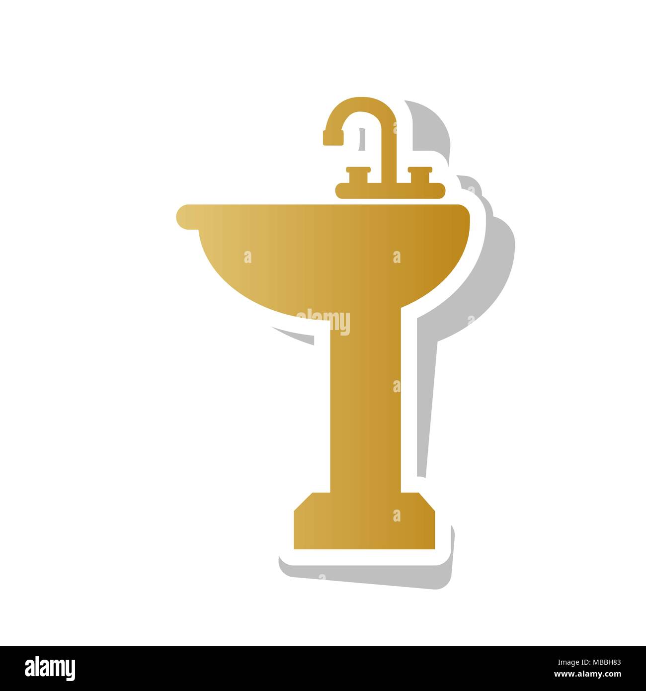 Bathroom sink sign. Vector. Golden gradient icon with white contour and ...