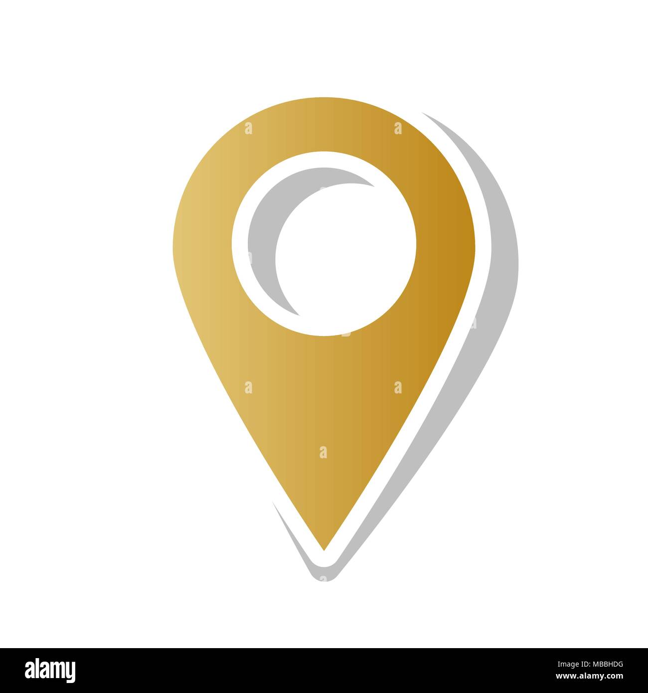 Mark pointer sign. Vector. Golden gradient icon with white contour and ...