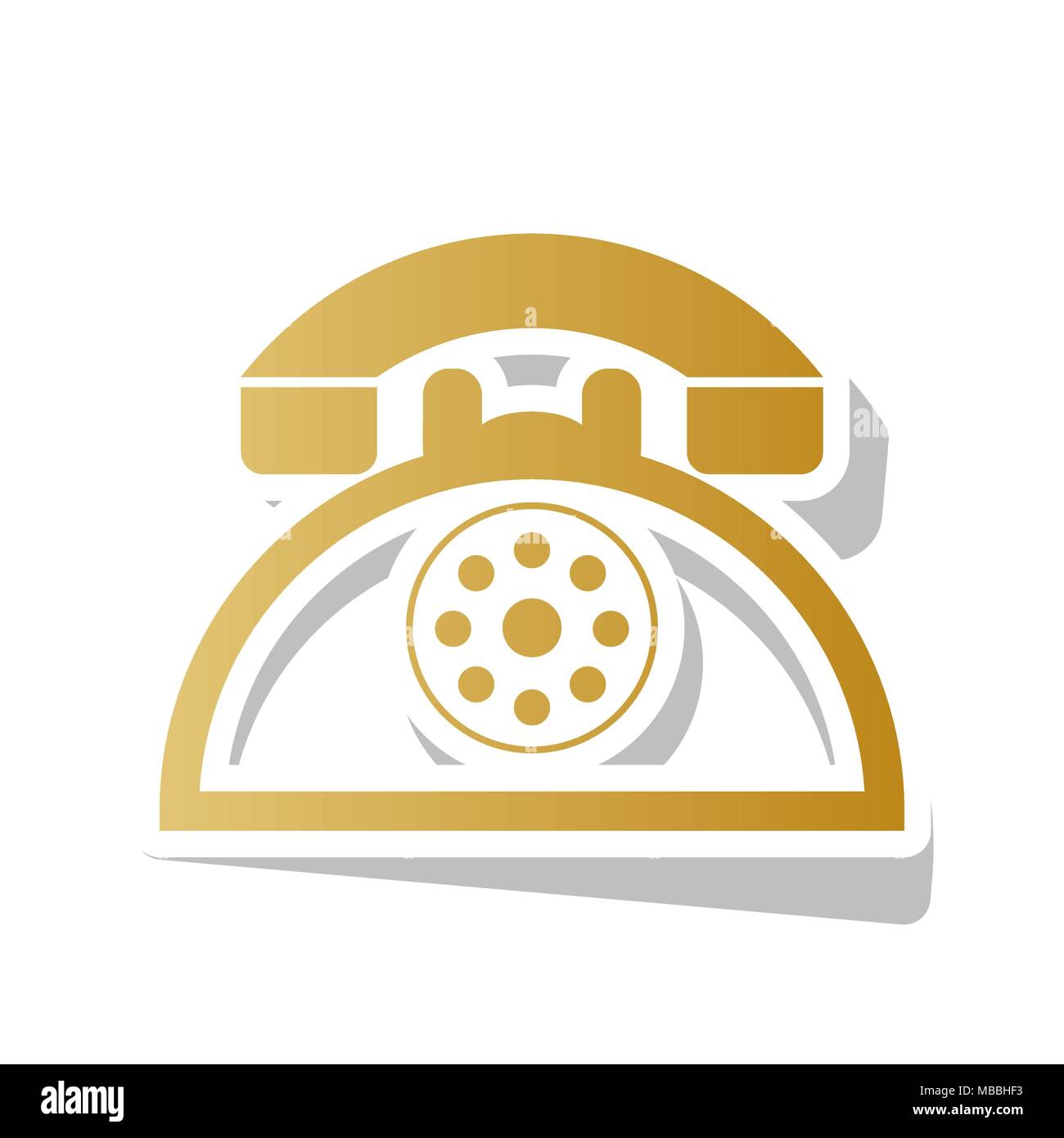 Retro telephone sign. Vector. Golden gradient icon with white contour ...