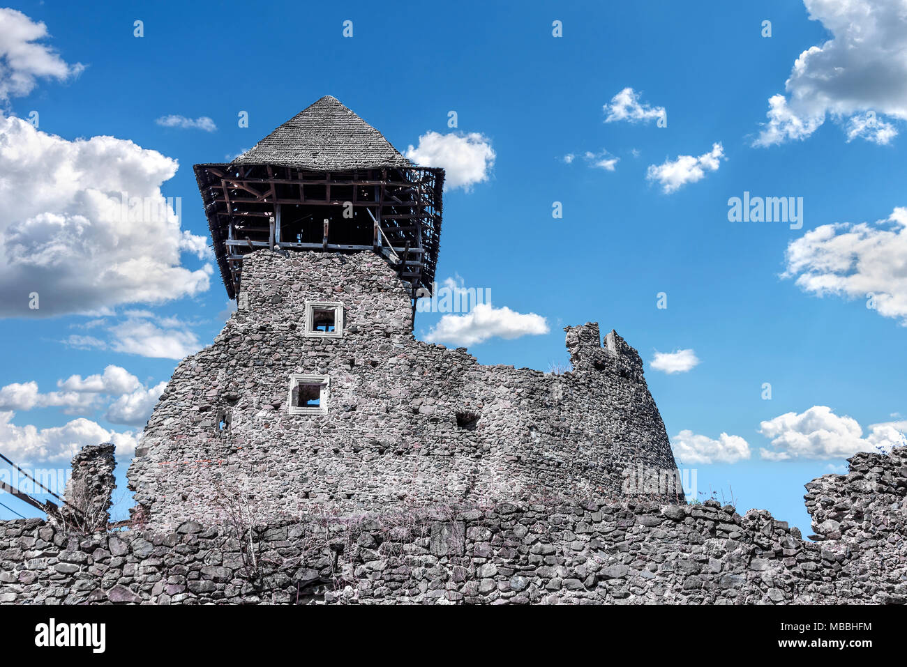 Nevitsky castle in the afternoon. Ruins of an ancient castle in the ...