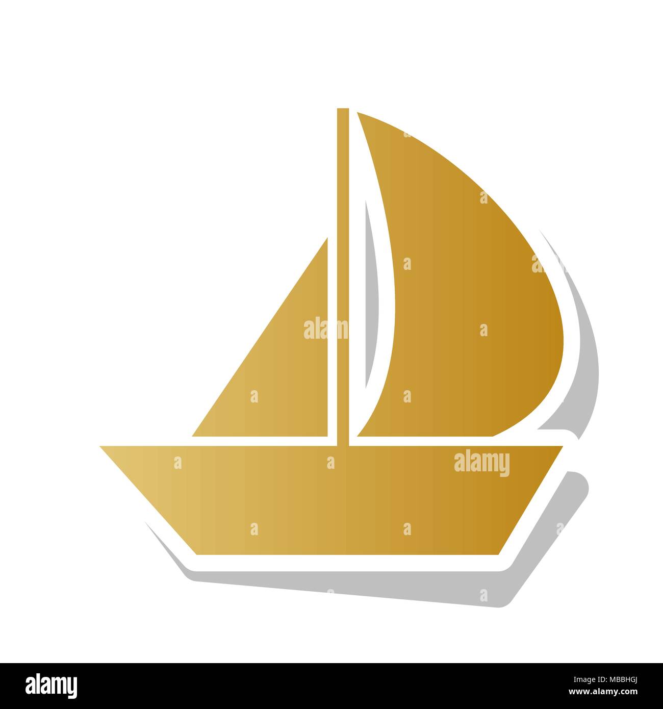 Sail Boat sign. Vector. Golden gradient icon with white contour and ...