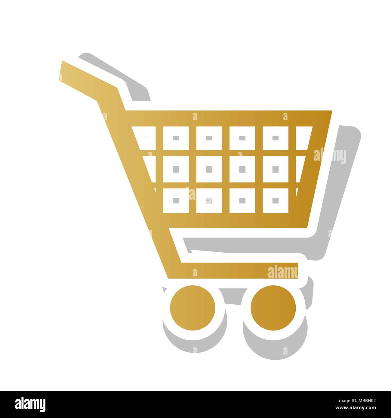 Shopping cart sign. Vector. Golden gradient icon with white contour and ...
