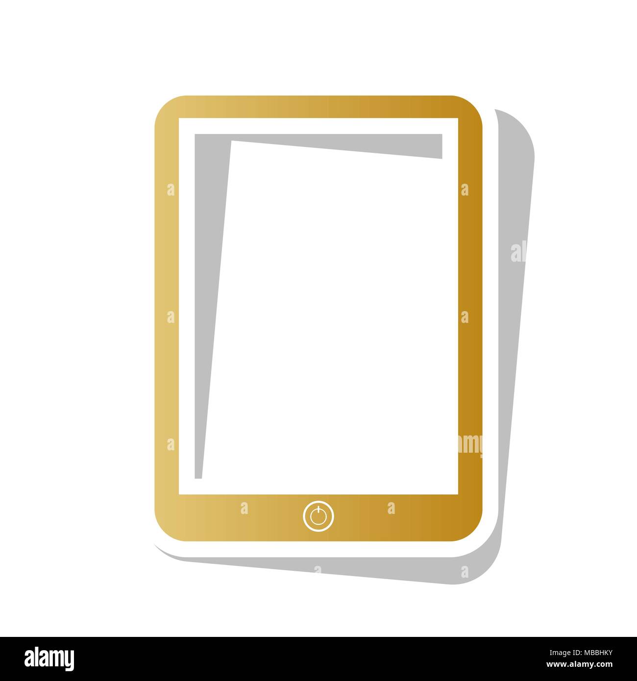 Computer tablet sign. Vector. Golden gradient icon with white contour ...