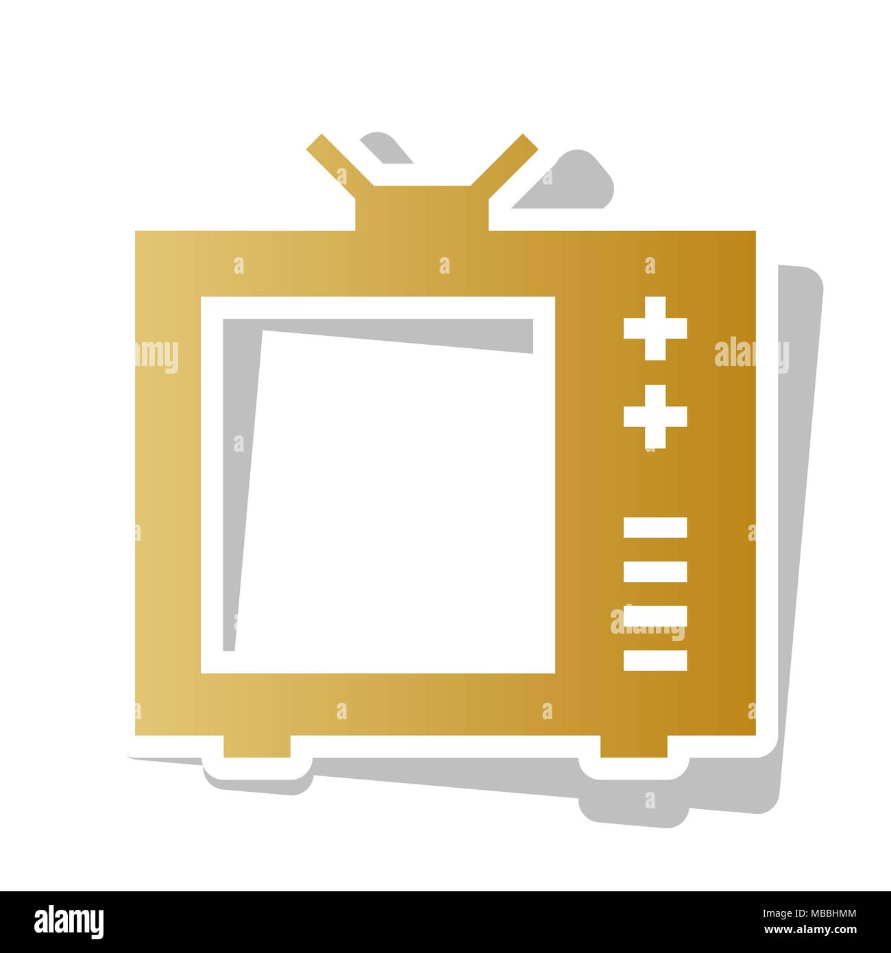 TV sign illustration. Vector. Golden gradient icon with white contour ...