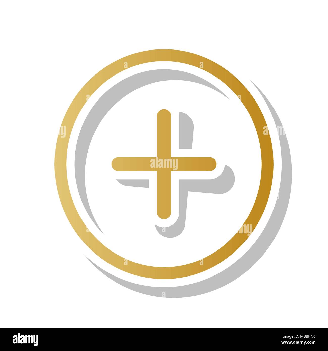 Positive symbol plus sign. Vector. Golden gradient icon with white ...